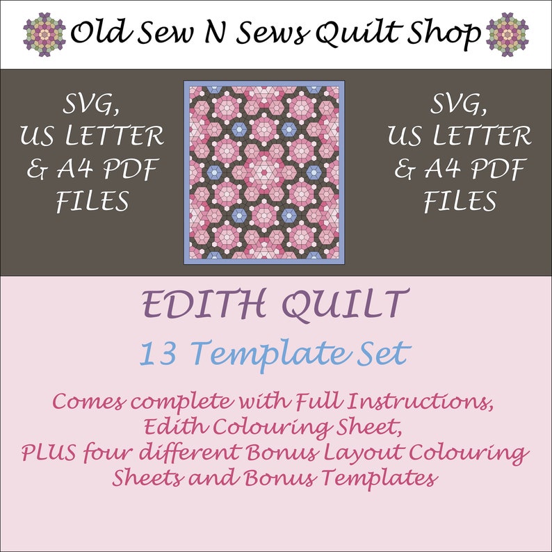 Edith Quilt EPP Template Set - SVG, US Letter & A4 Versions - Etsy
