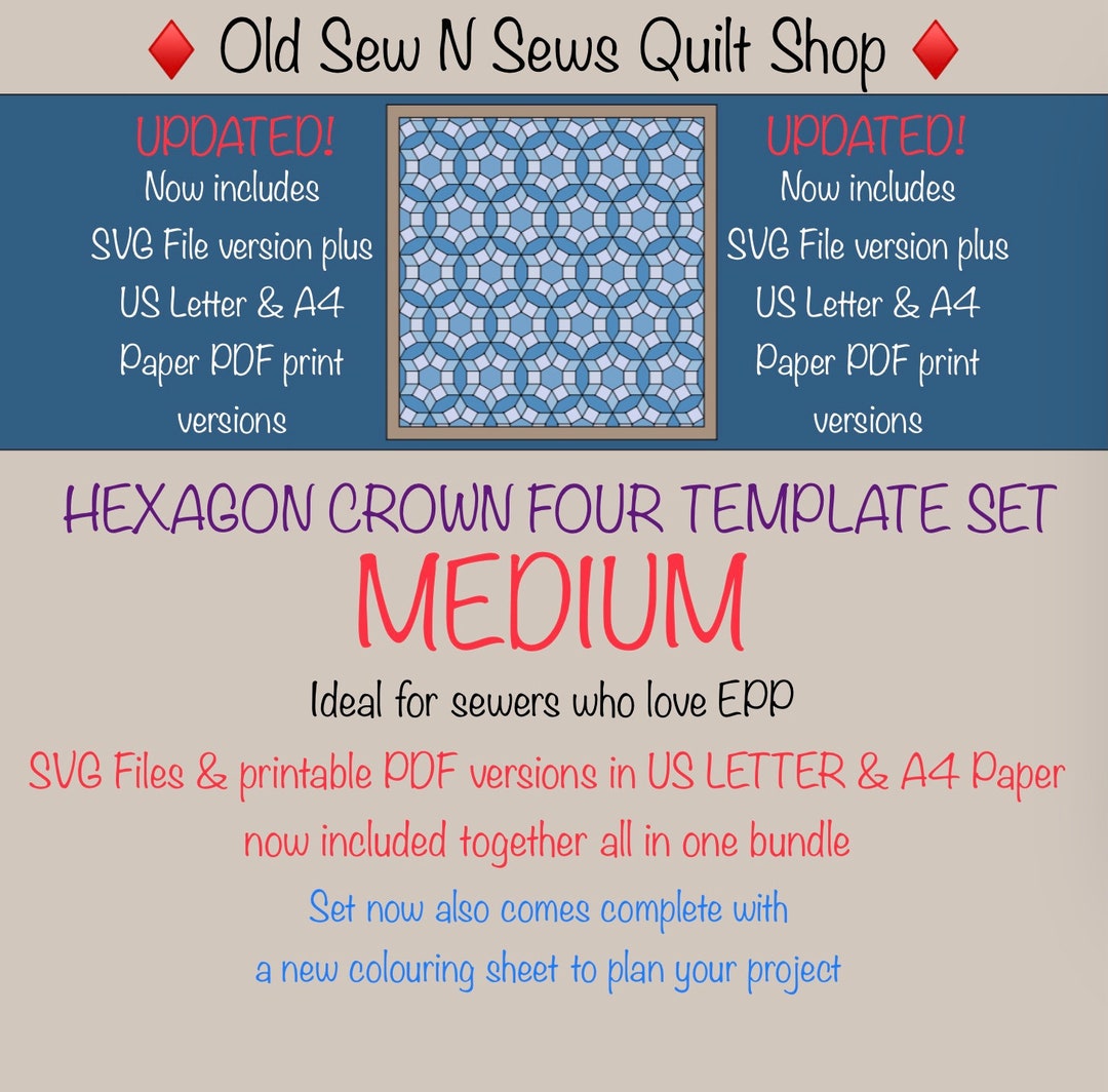 Hexagon Crown EPP 4 Template Set Medium SVG US Letter & - Etsy