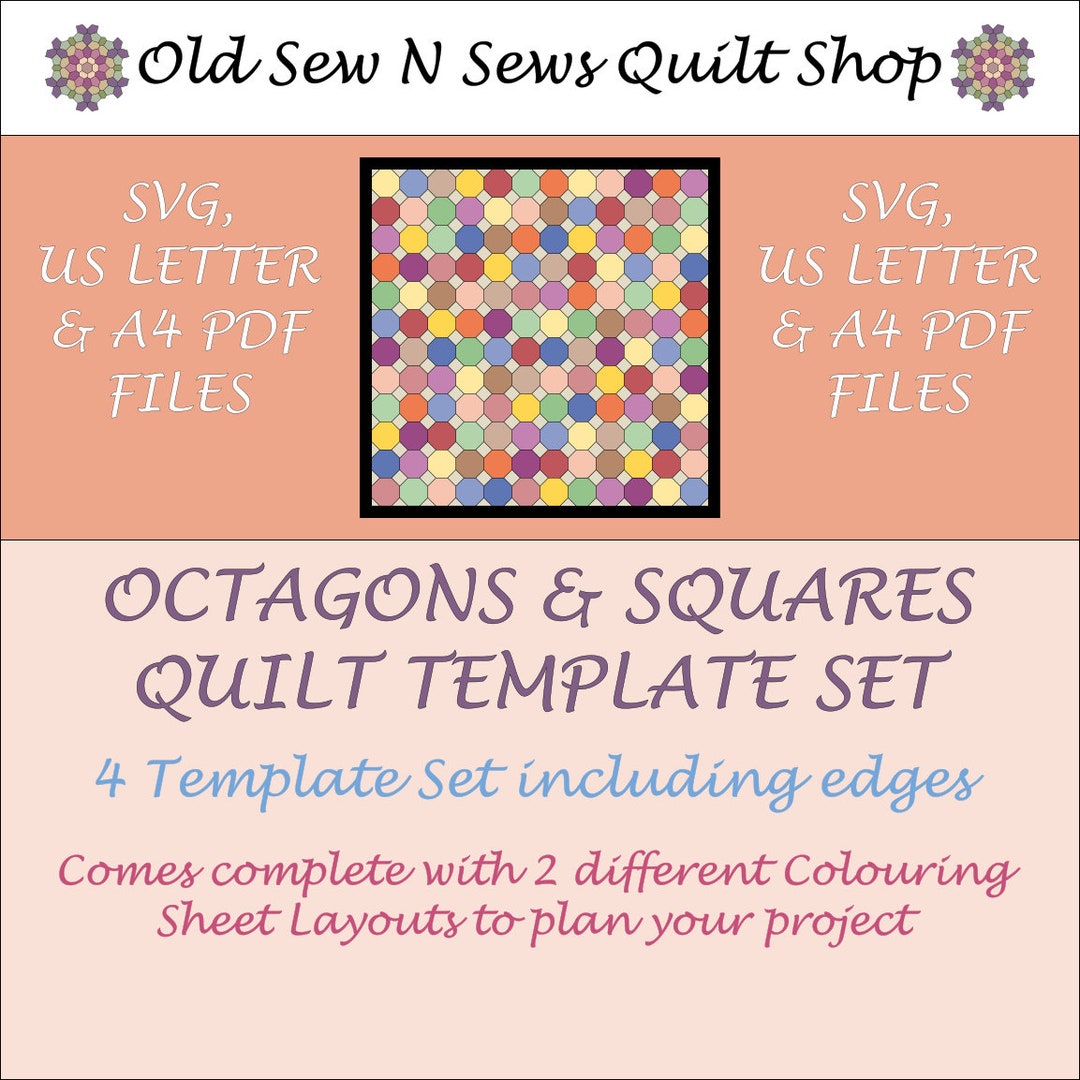 Octagon Square EPP Template Set - 2 Inches Wide - SVG, US Letter & A4 ...