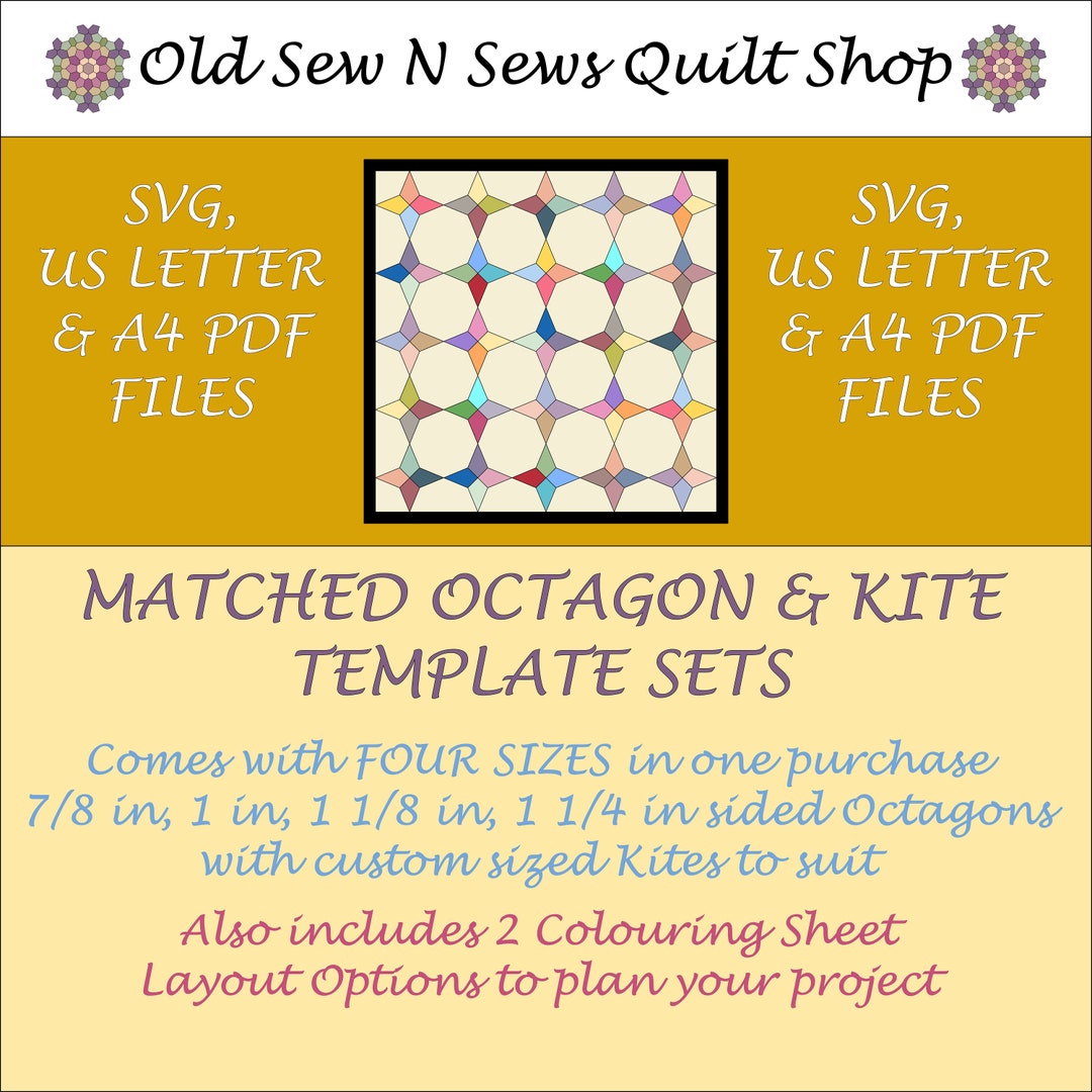 Octagon and Kites EPP Matched Template Set - SVG, US Letter & A4 ...