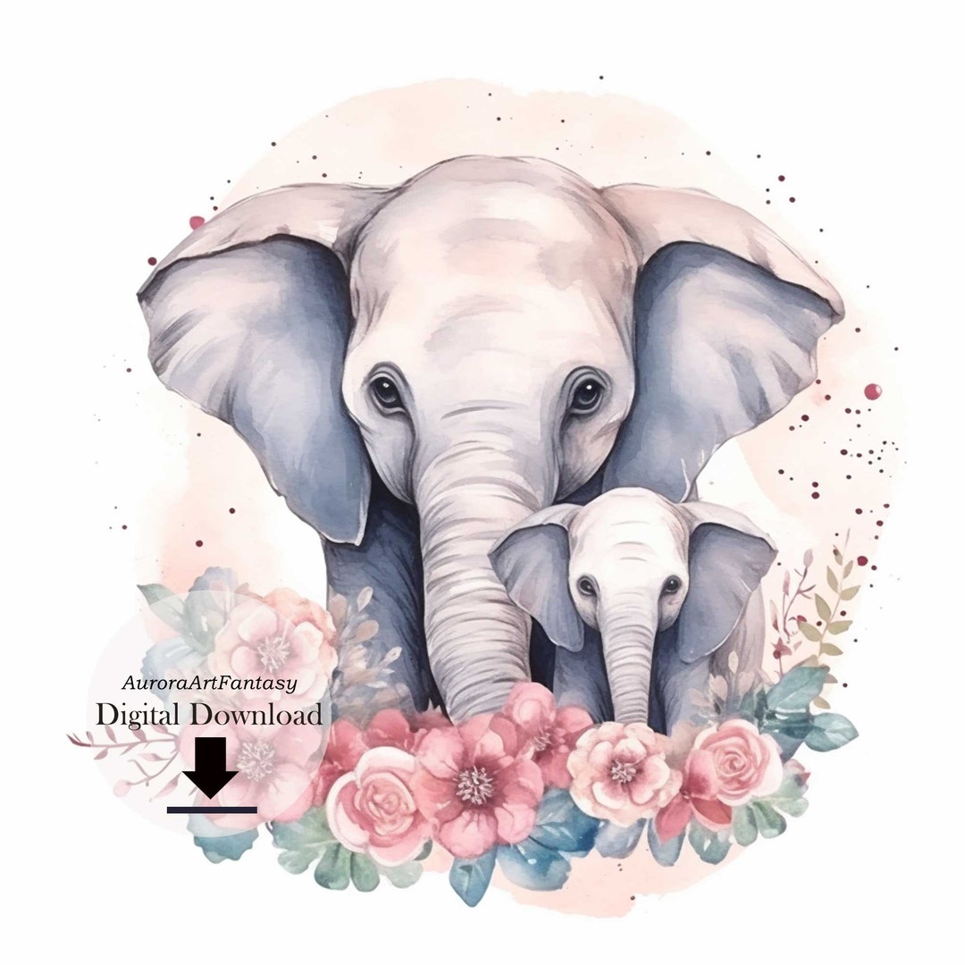 Mom and Baby Elephant Mother and Baby Elephant Watercolor Png - Etsy