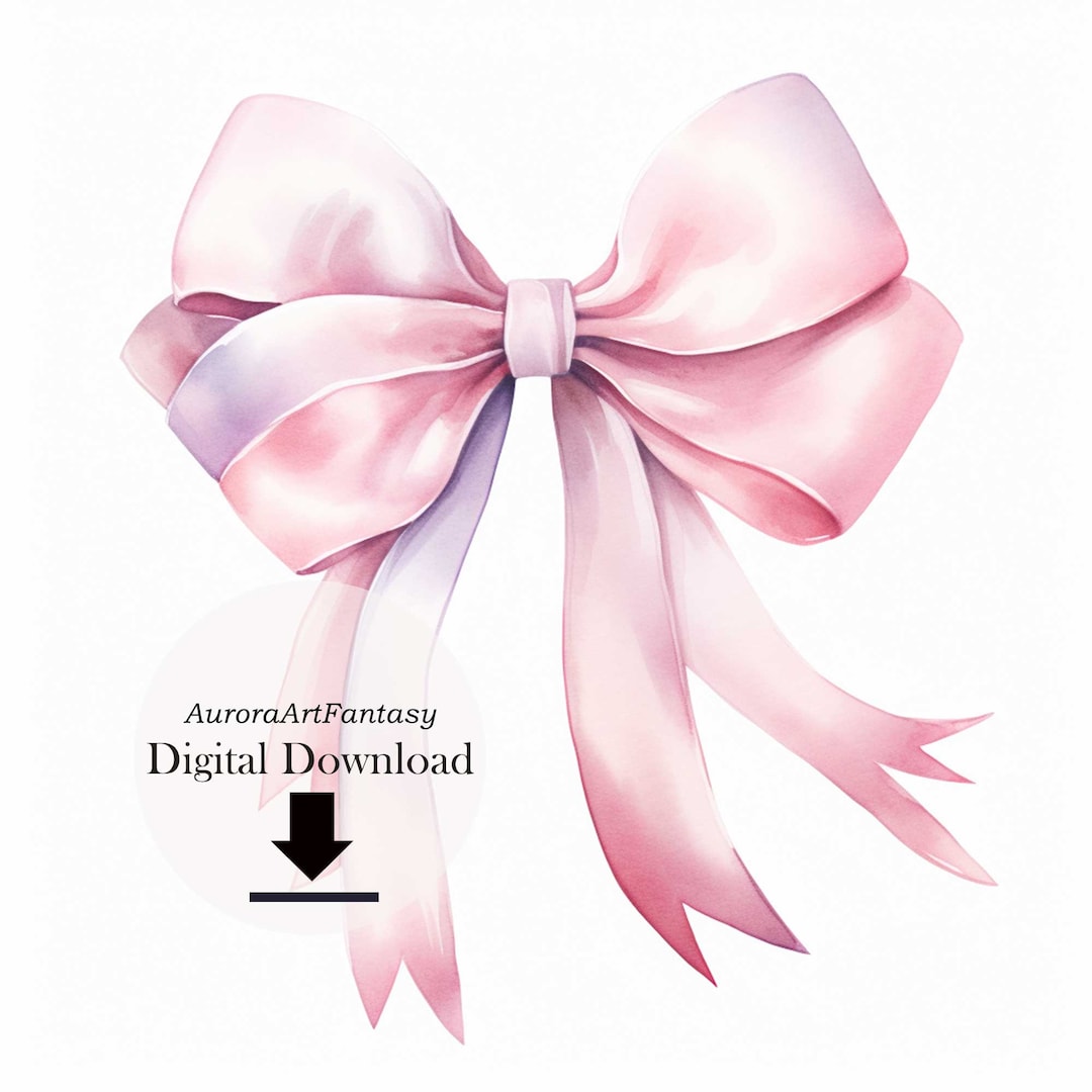 Bow Pink Watercolor PNG - Etsy