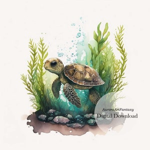 Watercolor Sea Baby Turtle Print Design Png - Etsy