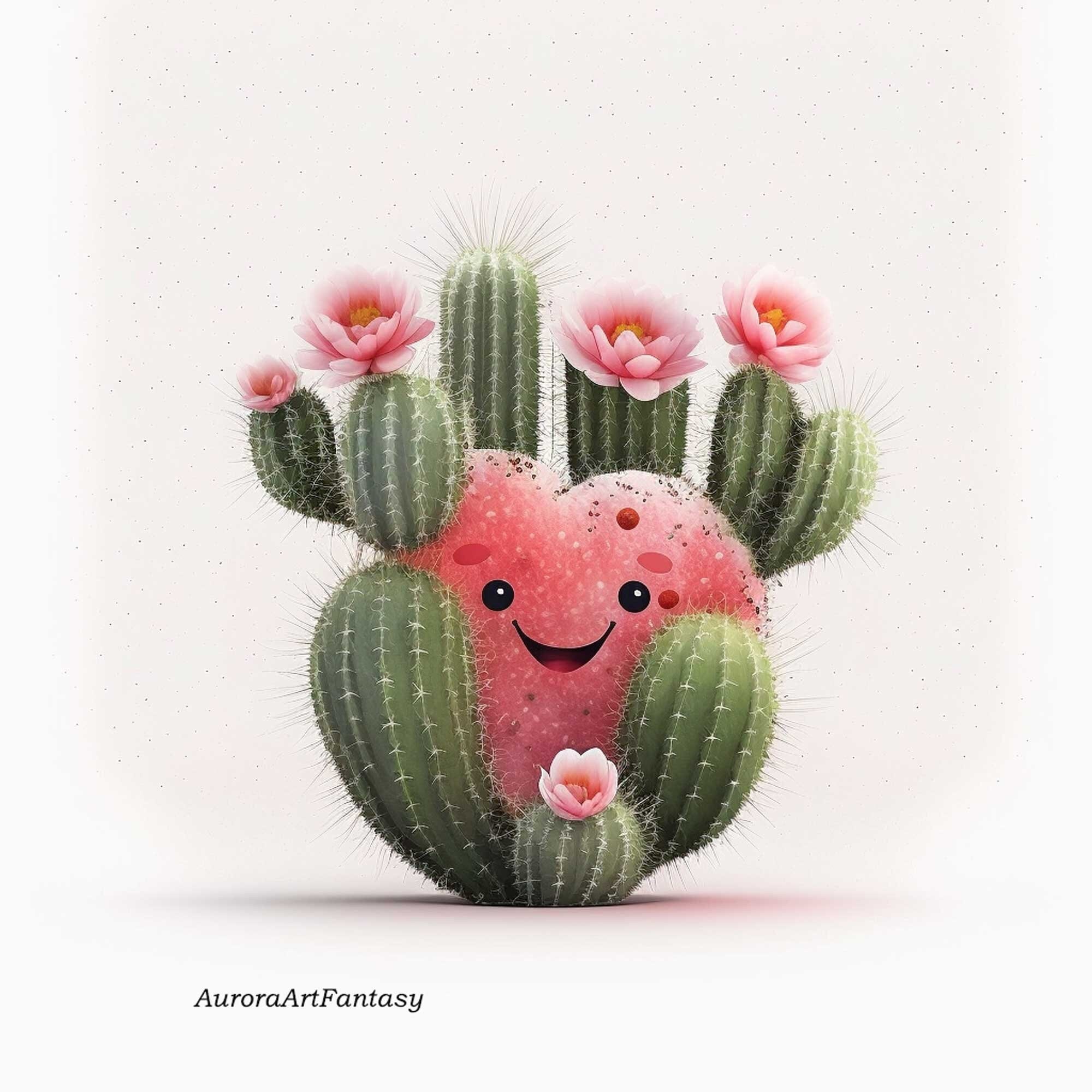 Smiley Cactus AI Generated Illustration Nursery Print Wall Art Kids ...