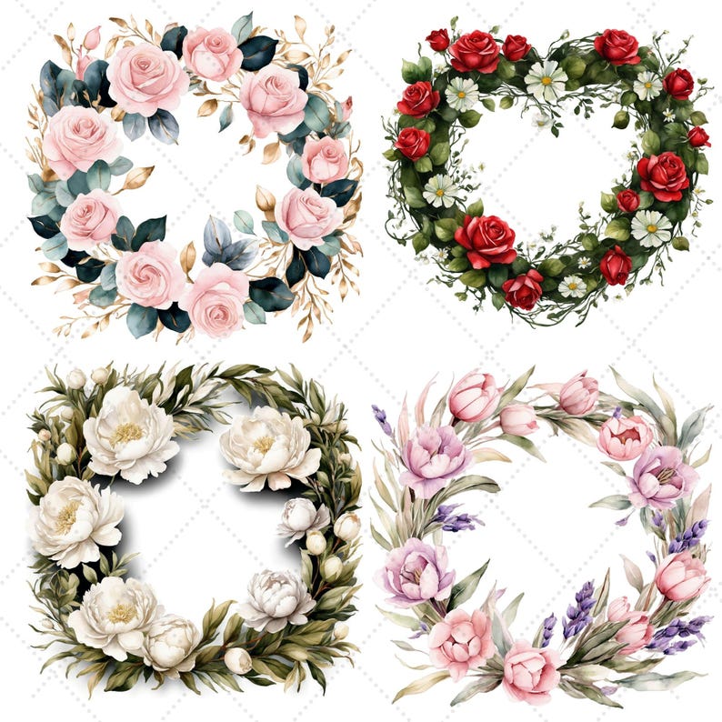 Watercolor Floral Frames Clipart Bundle – Flower Wreath PNG, Wedding ...