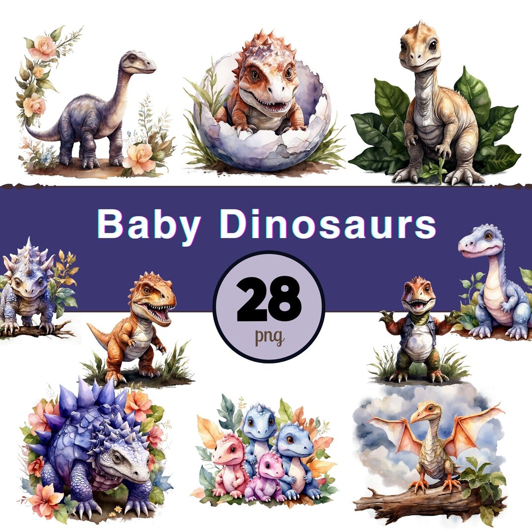 Watercolor Baby Dinosaurs Clipart Bundle – Dino Hatchling PNG, T-rex ...