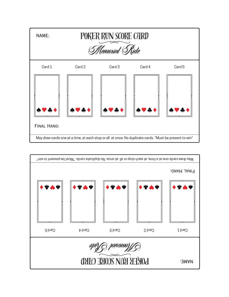 POKER RUN CARD Easy to Use. Just Download and Print. Perfect for All ...
