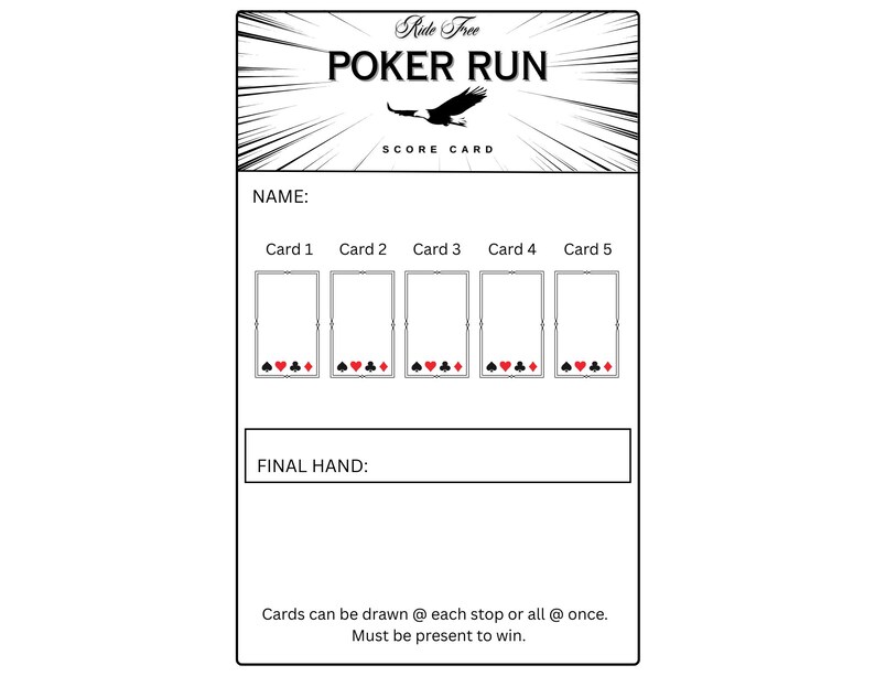 Ride Free Poker Run Score Card - Etsy