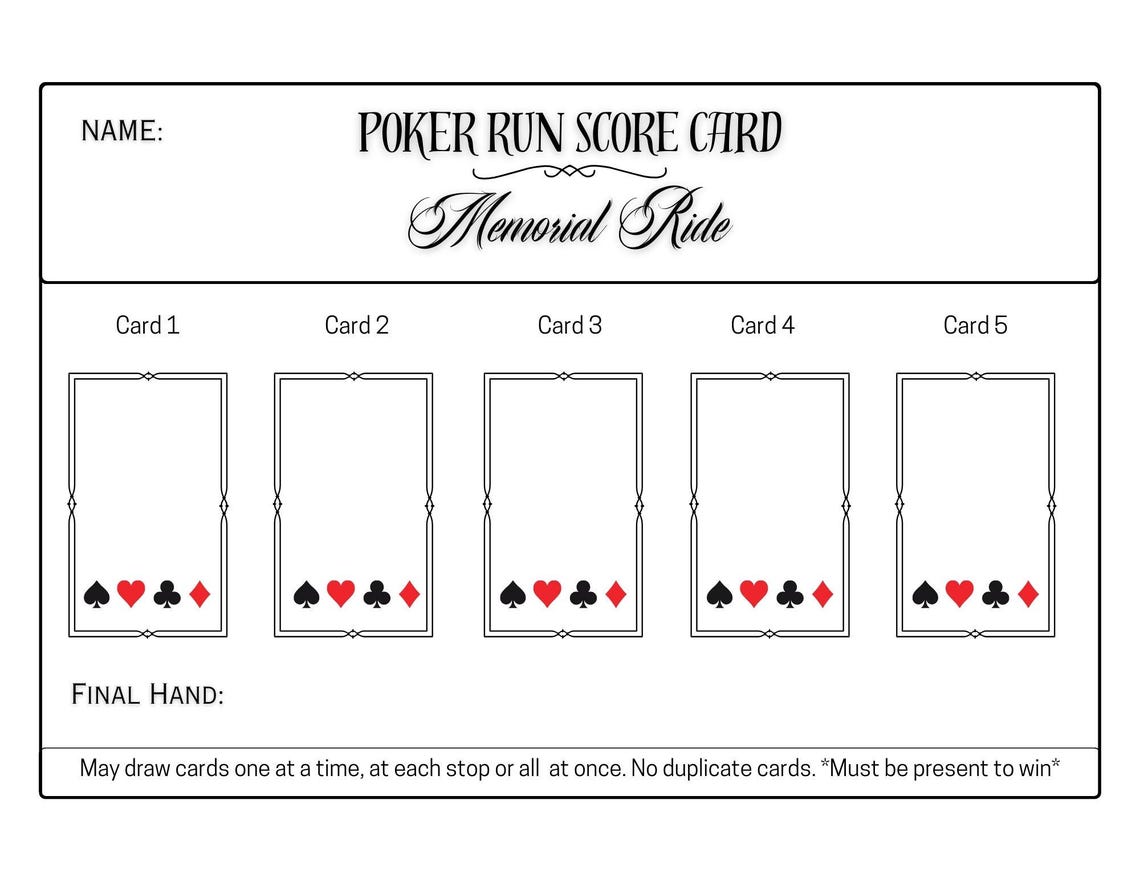 POKER RUN CARD Easy to Use. Just Download and Print. Perfect for All ...