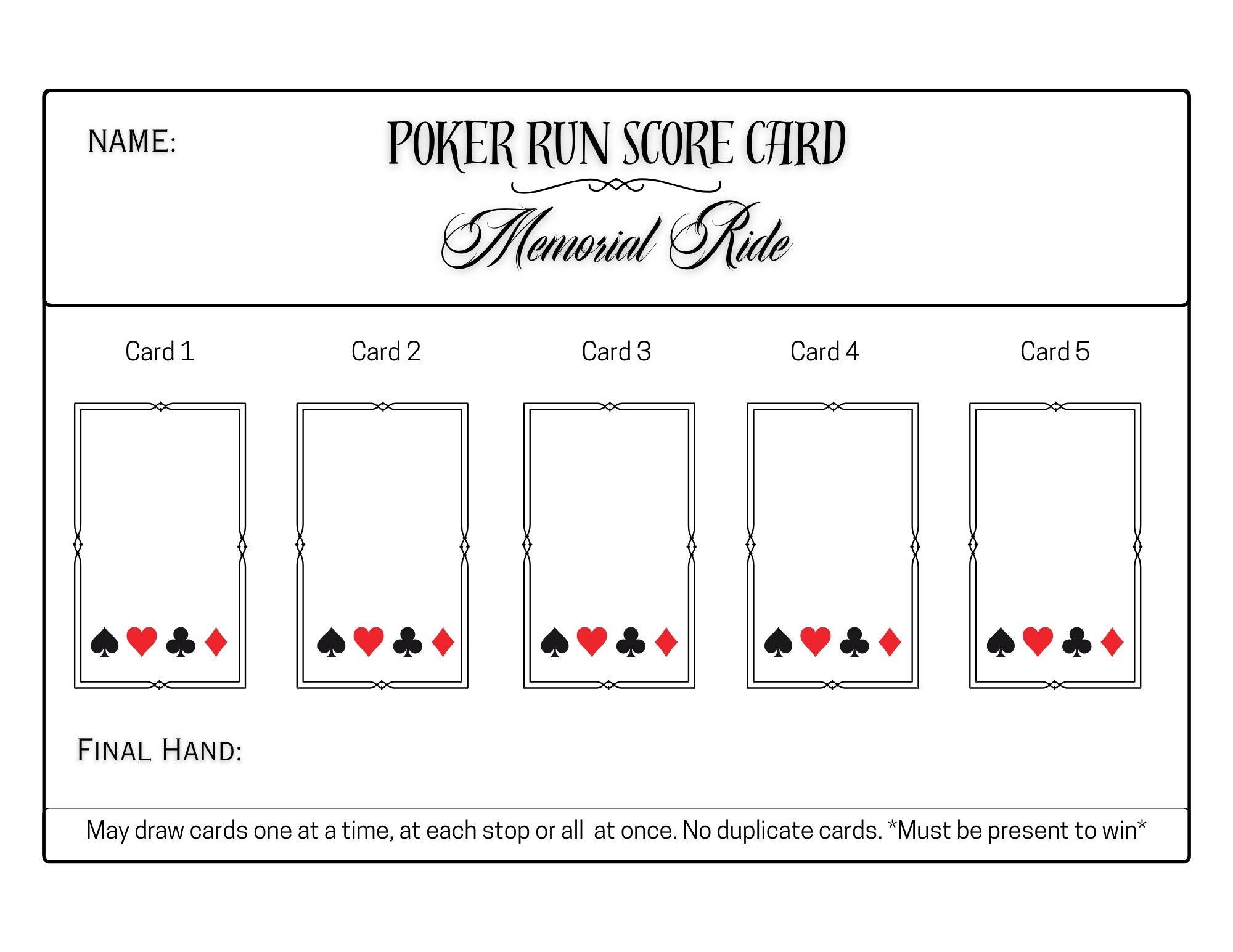 POKER RUN CARD Easy to Use. Just Download and Print. Perfect for All ...