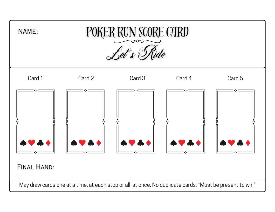 POKER RUN CARD Easy to Use. Just Download and Print. Perfect for All ...