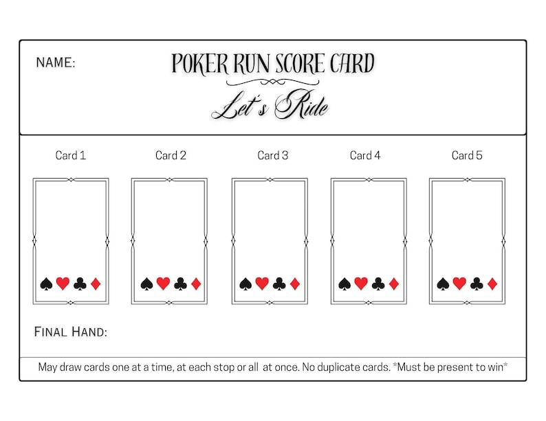 POKER RUN CARD Easy to Use. Just Download and Print. Perfect for All ...