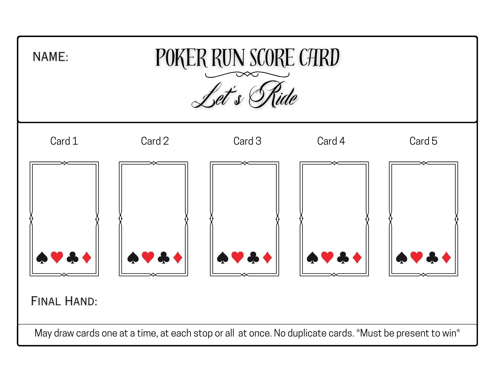 POKER RUN CARD Easy to Use. Just Download and Print. Perfect for All ...