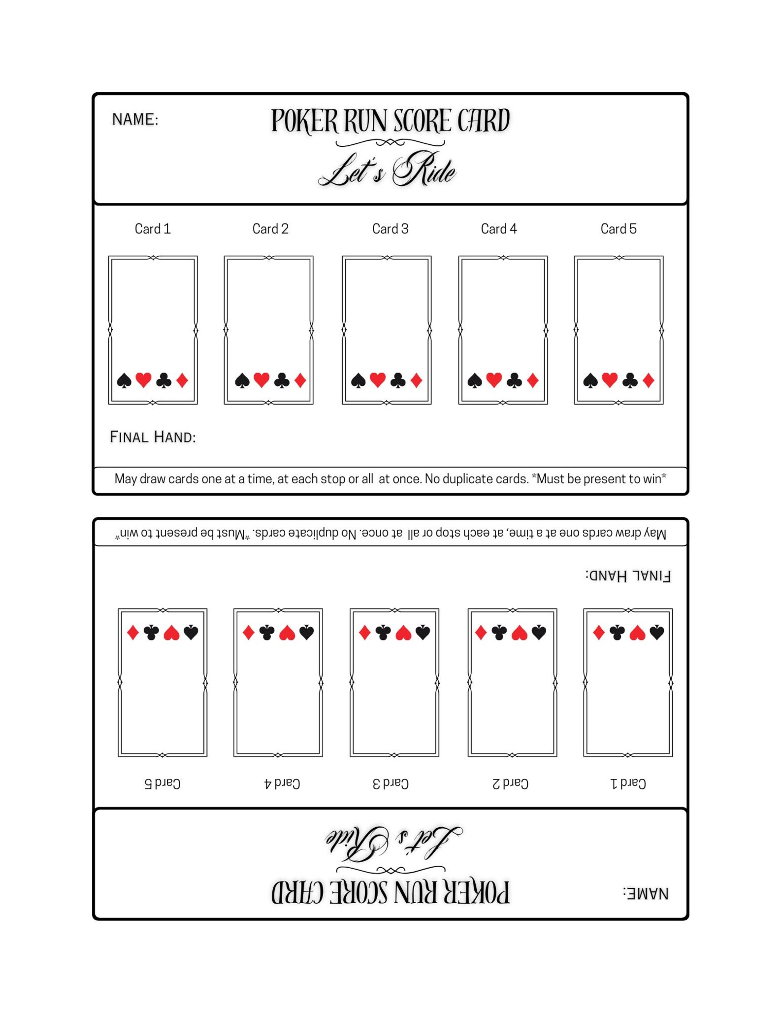POKER RUN CARD Easy to Use. Just Download and Print. Perfect for All ...