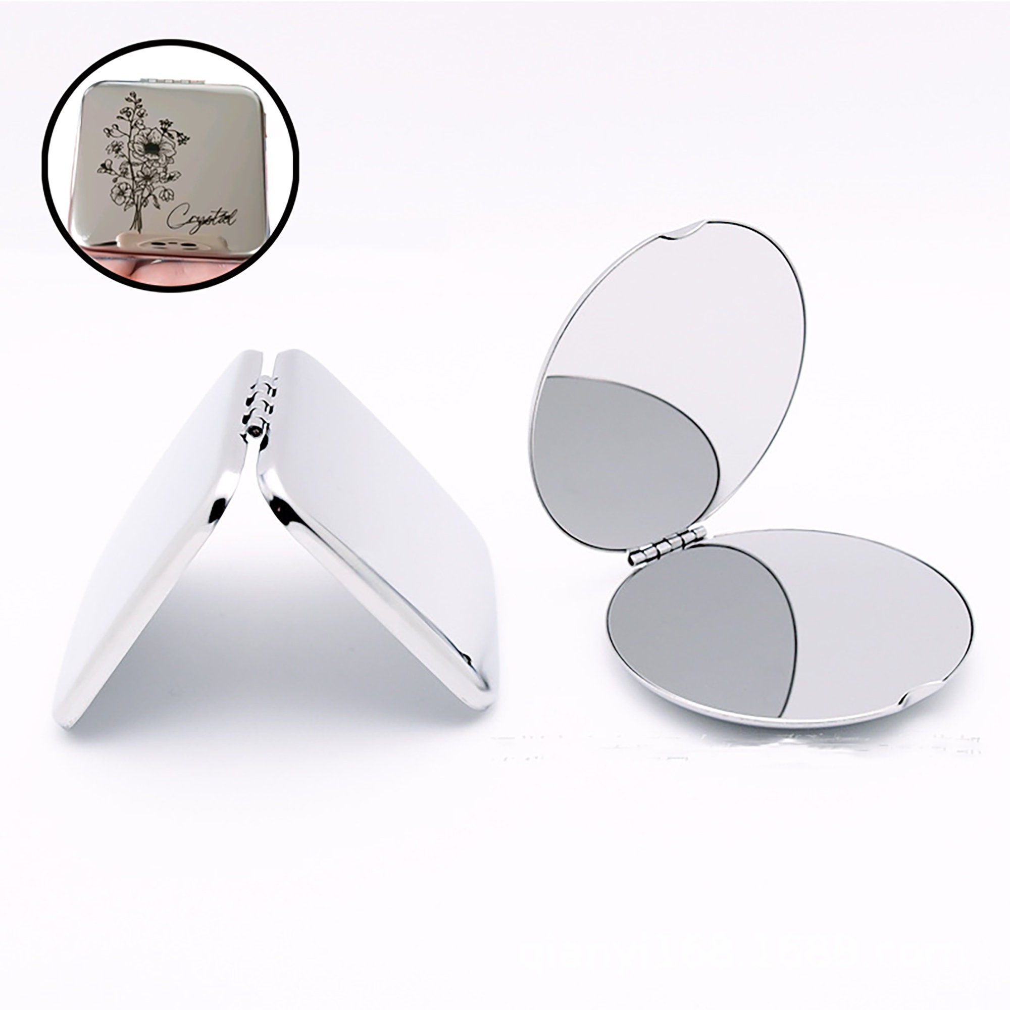 Personalized Engraved Mirror,custom Compact Mirror,silver Compact ...