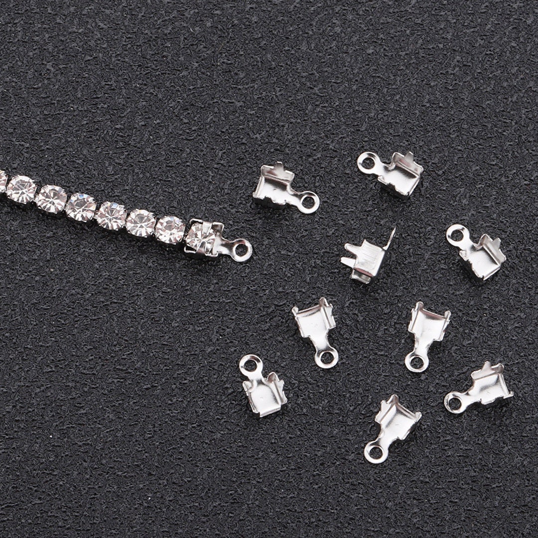 2mm/3mm Rhinestone Chain Crimp End Connectors for Jewelry Making ...