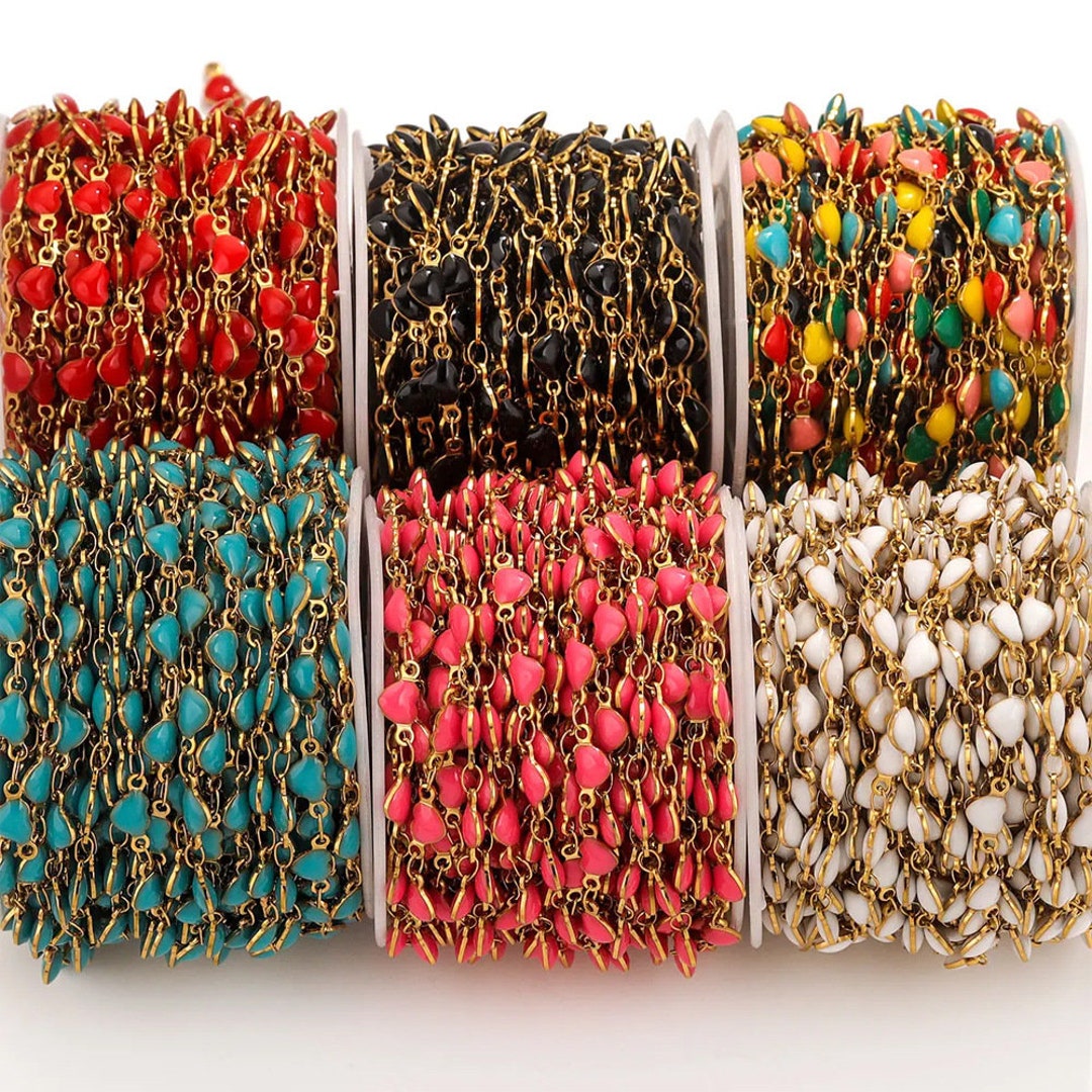 Gold Enamel Heart Chains,wholesale Stainless Steel Enamel Rolo Cable ...