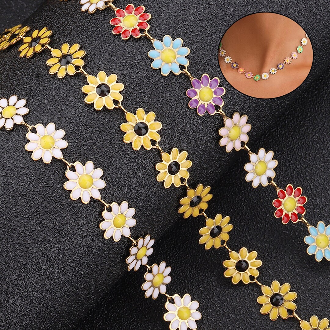 Enamel Coloured Ball Chain, 304 Stainless Steel Coloured Daisy Bead ...