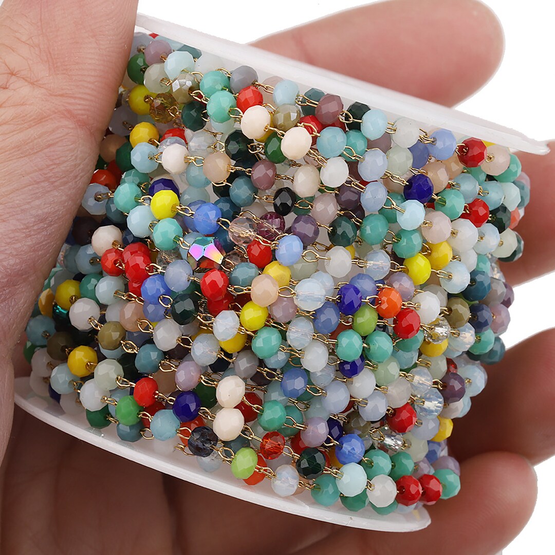 304 Stainless Steel Crystal Beaded Chain,colorful Beaded Link Cable ...