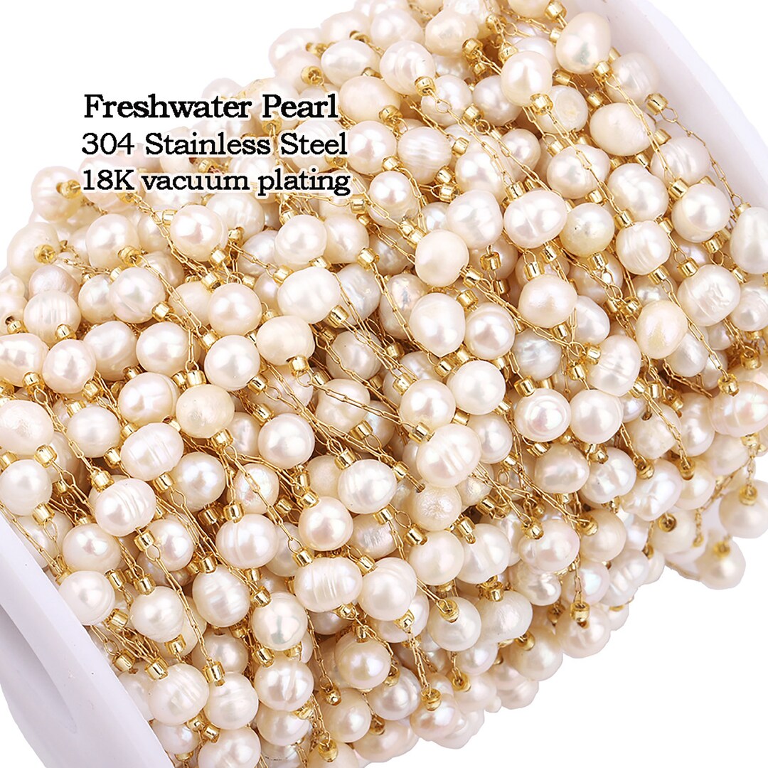 Freshwater Pearl Beading Chain, 304 Stainless Steel, DIY Jewelry Making ...
