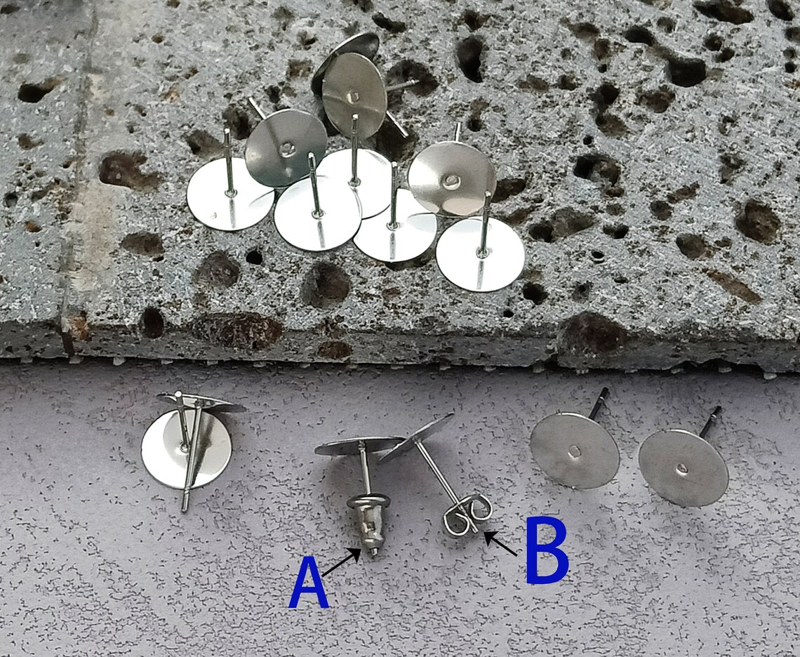 6mm 8mm 10mm 12mm Pad Stainless Steel Blank Earring Stud Base Cabochon ...