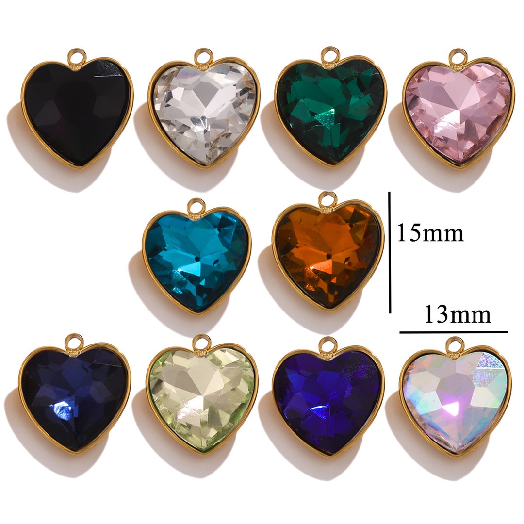 Crystal Heart Charms, Stainless Steel Pendant, Jewelry Making - Etsy