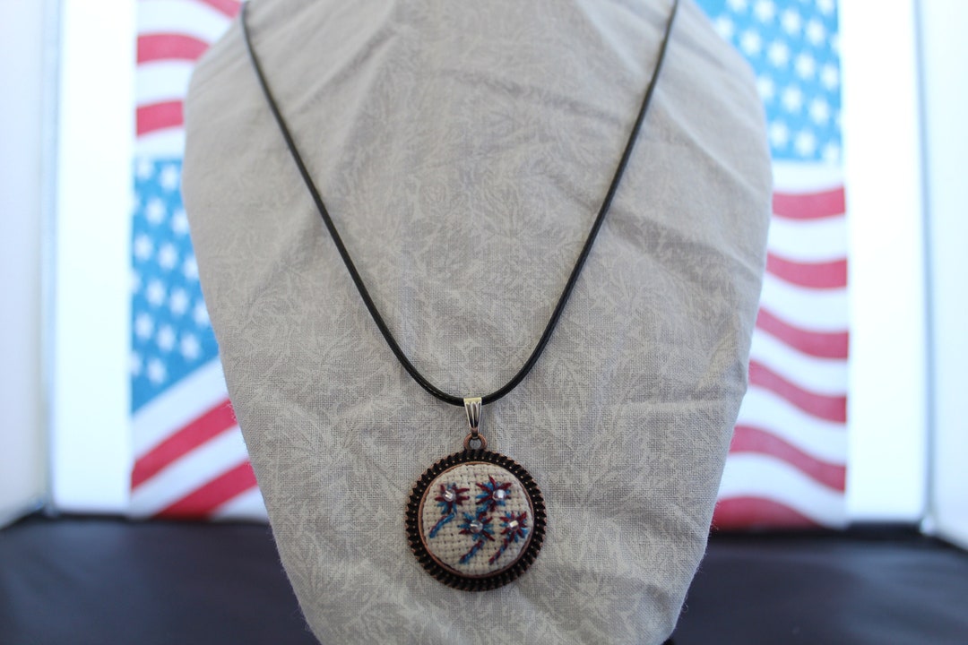 Hand Embroidered Red, White, and Blue Fireworks Pendant/embroidered ...