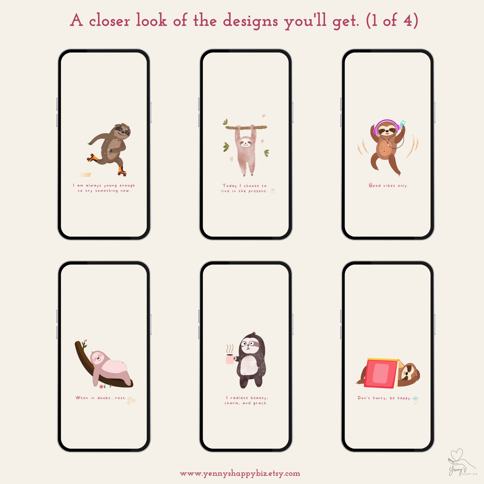 Sloth Mobile Digital Wallpapers With Affirmations 24, iPhone Android ...