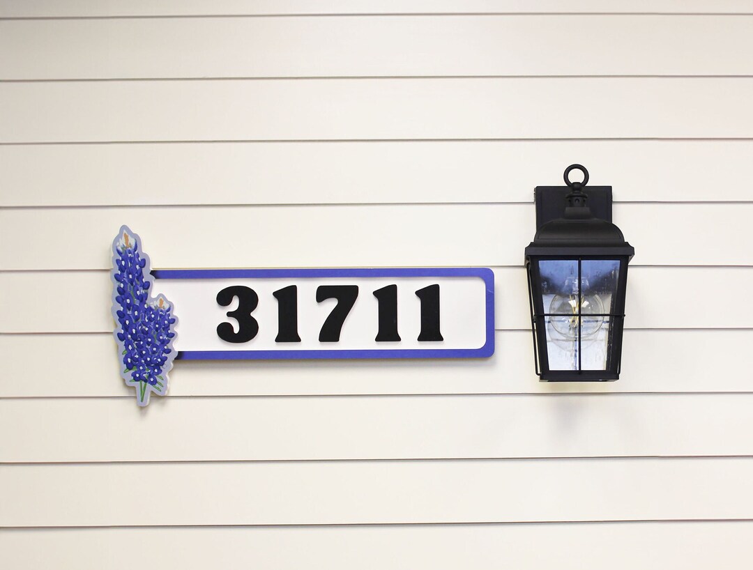 Blue Bonnet Address Sign for House • Modern Home Porch Numbers Plaque ...