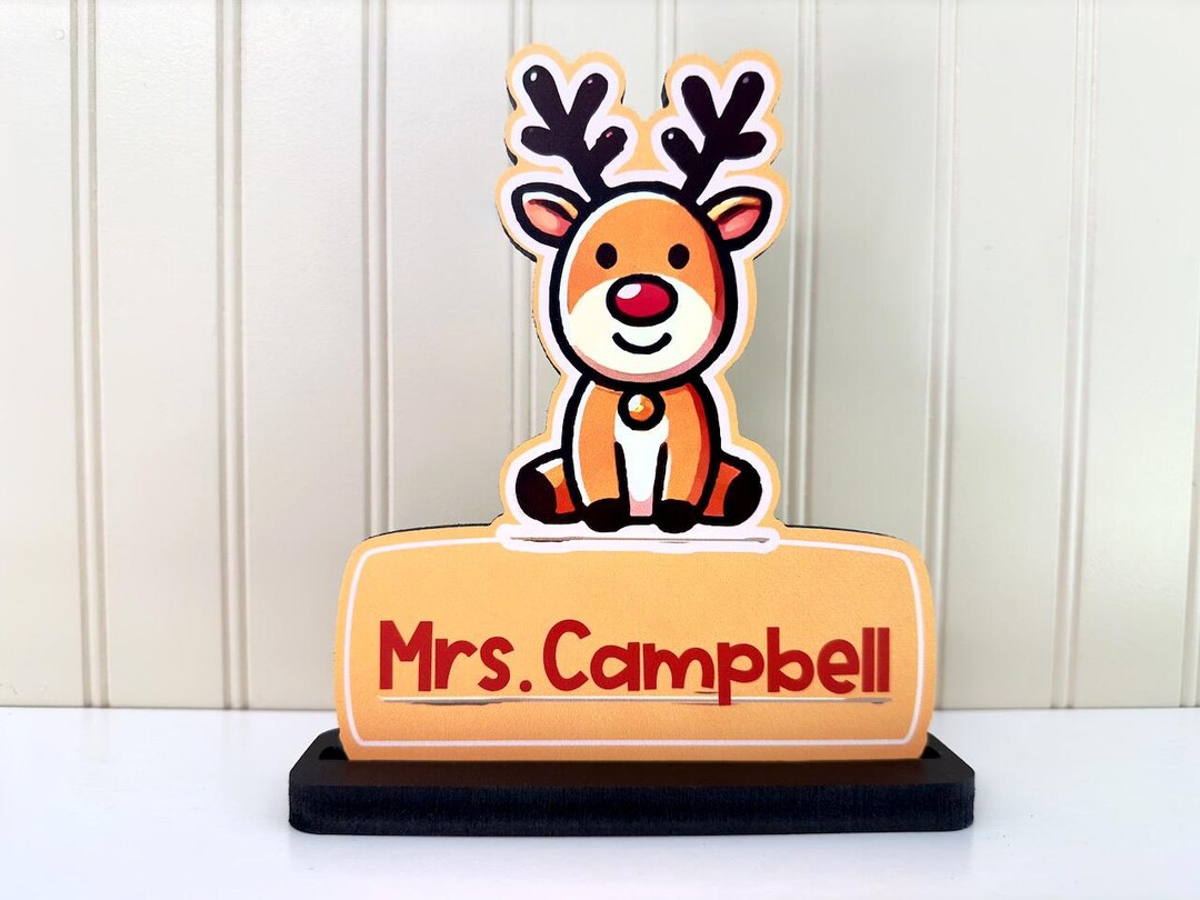 Reindeer Desk Name Sign Custom Christmas Name Plaque, Festive Holiday ...