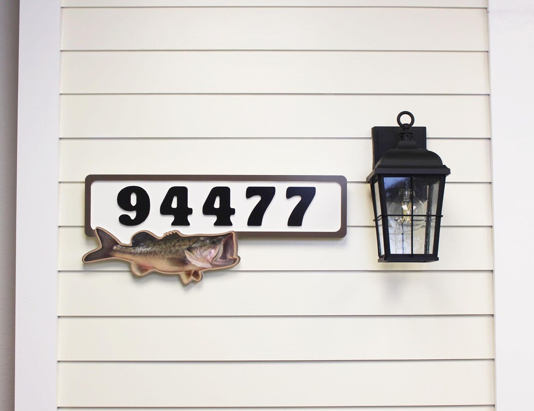 Large Mouth Bass Fish Address Sign • Fishing House Numbers Plate ...