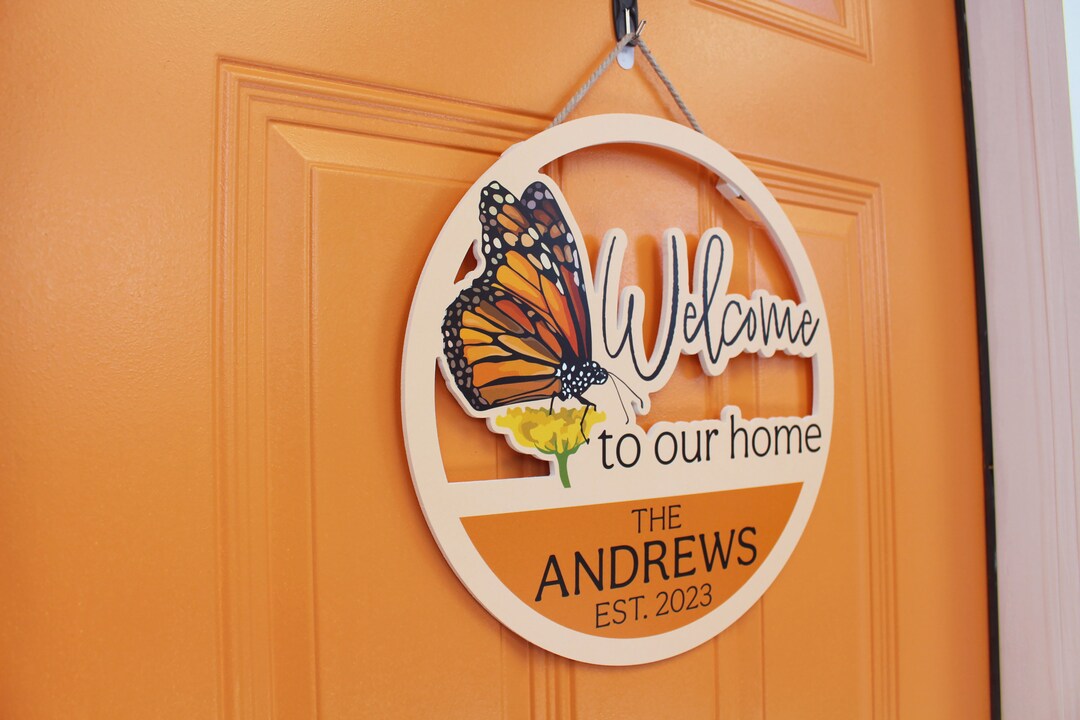 Monarch Butterfly Wreath | Welcome Door Hanger for Porch | Front Door ...