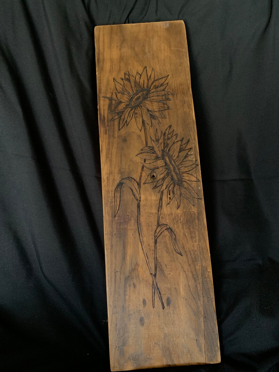 Sunflower Pyrography Design Sign on Refurbished Wood Plank. - Etsy