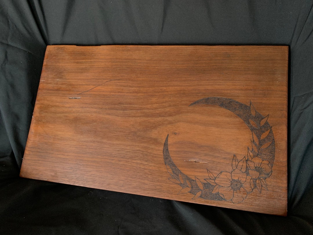 Charcuterie Board With Pyrography Flower Design From Refurbished Wood ...