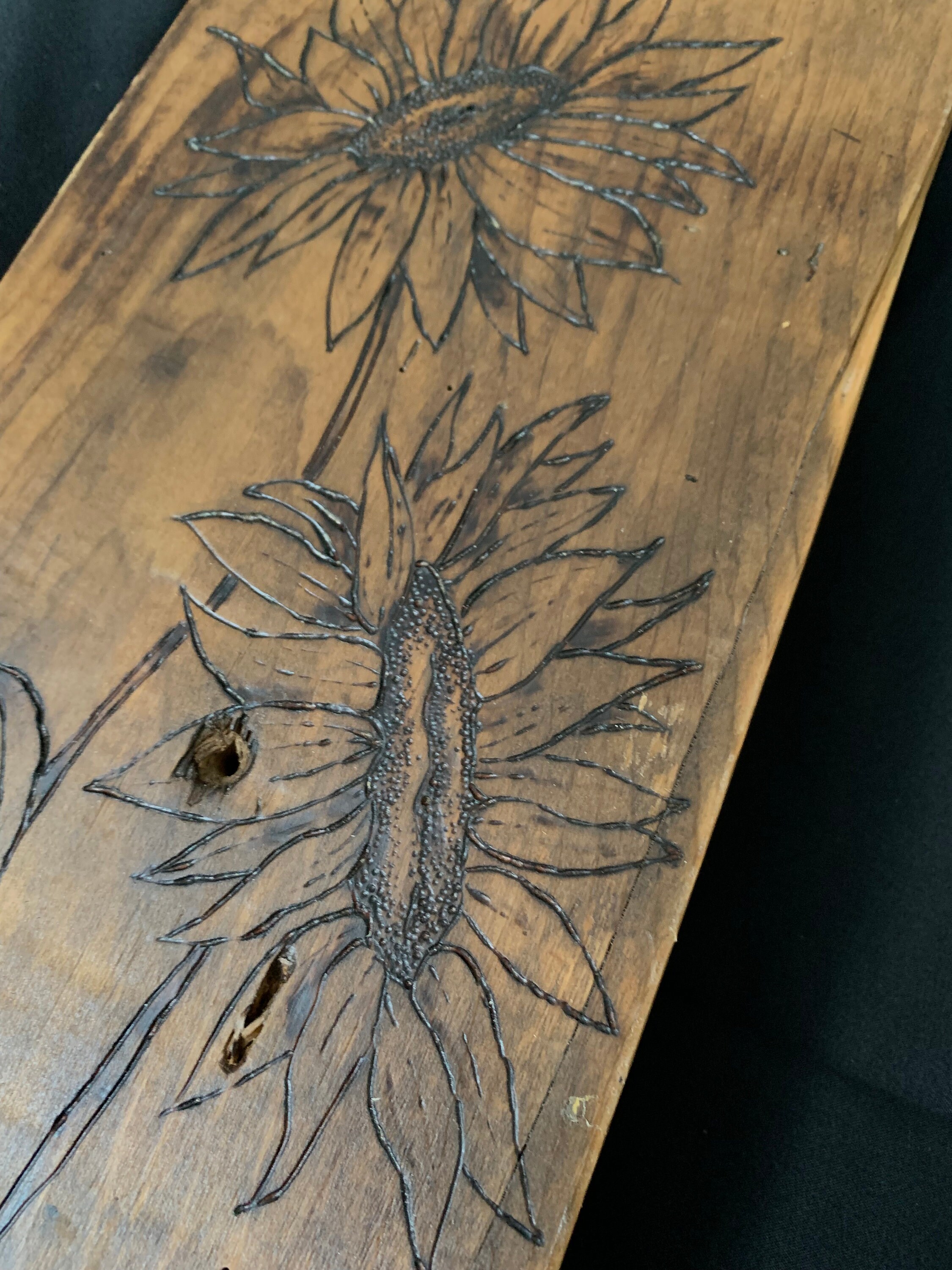 Sunflower Pyrography Design Sign on Refurbished Wood Plank. - Etsy