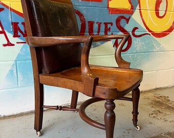 Antique Oak Library Chair - Etsy