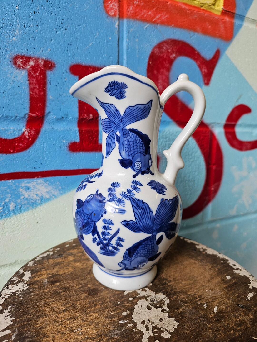 Koi Fish Blue and White Vase. Oriental. - Etsy