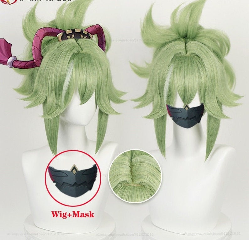 Cosplay Wig Mask Kuki Shinobu Game Genshin Impact Light Green - Etsy