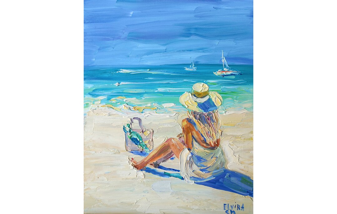 Girl Beach Painting Original Art Beach Wall Art Florida Beach - Etsy