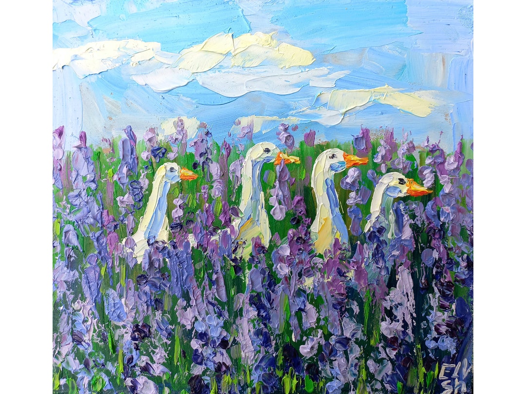 Goose Painting Bird Original Art Geese Wall Art Bird Painting Lavender ...