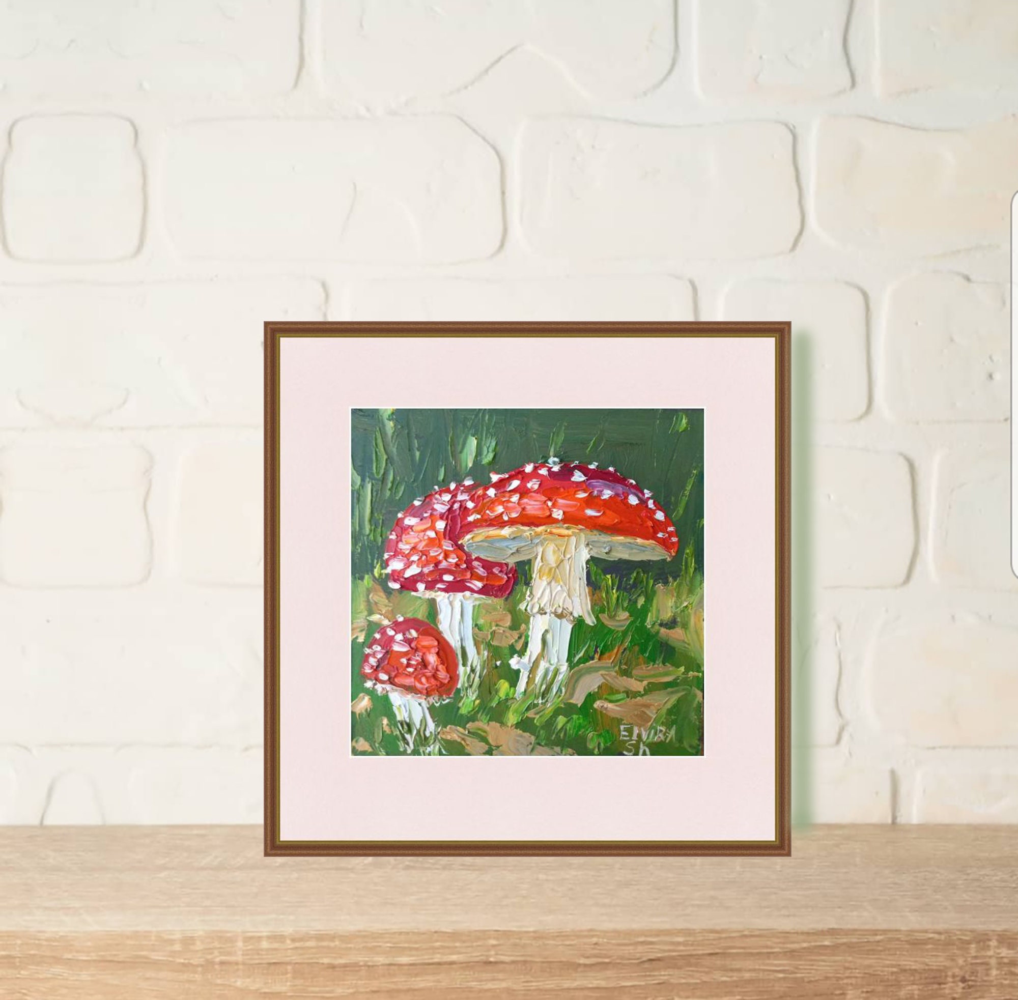 Red Mushrooms Painting Original Art Fly Agaric Painting Impasto Small ...