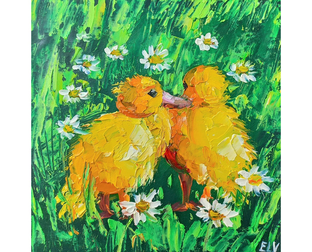 Duck Painting Animal Original Art Duckling Wall Art Farm Painting 8/8 ...