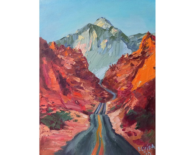 Nevada Mountain Painting Original Art Road Painting National Park ...