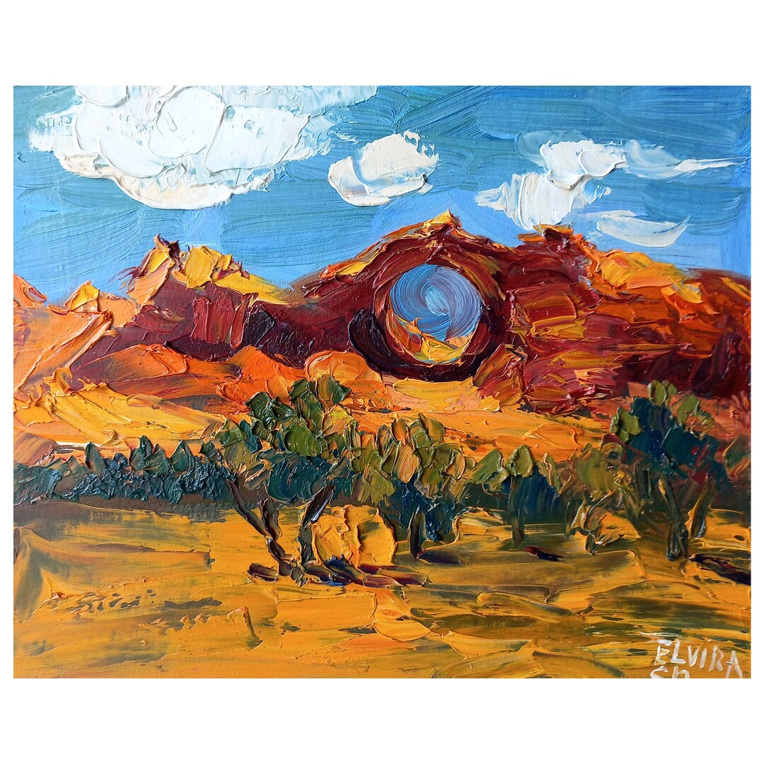 Window Rock Arches Arizona Painting Original Art Small Artwork Desert ...