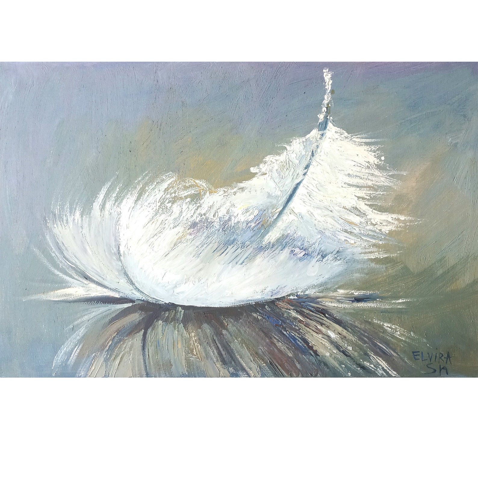 Feather Painting Bird Original Art Canvas Original Painting 16/12 ...