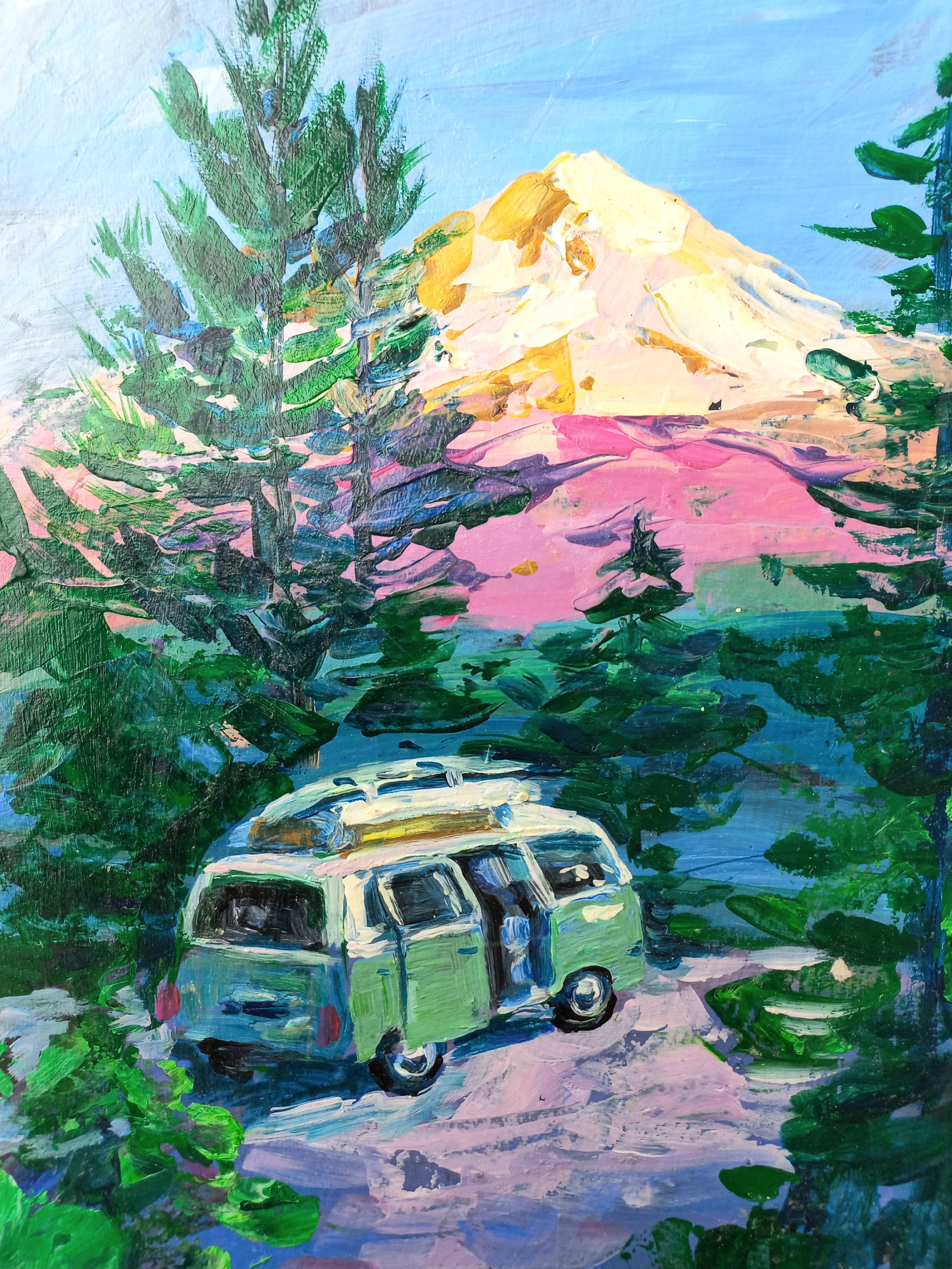 Road Camper Van Original Art Acrylic Painting 8/12 Inche Original ...