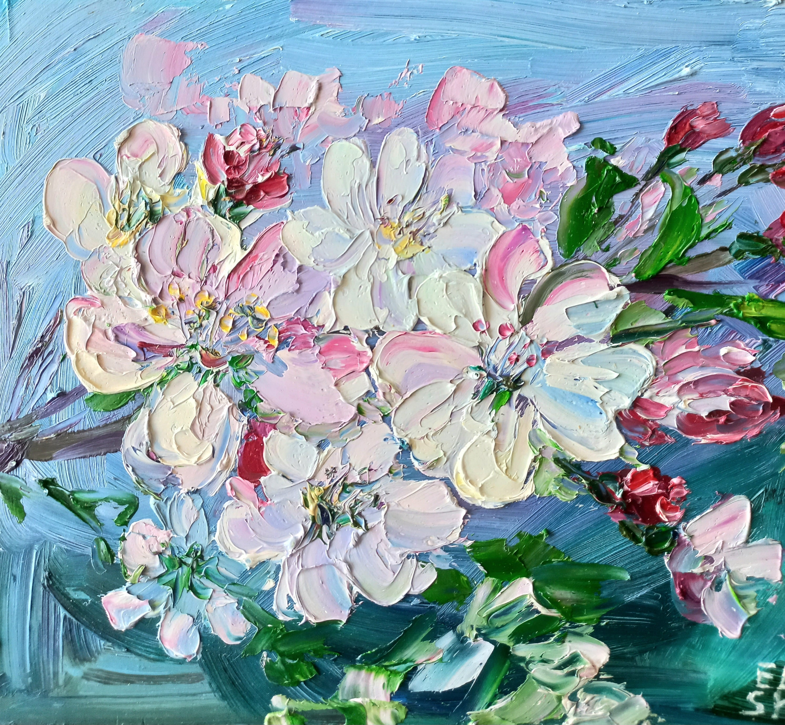 Apple Tree Painting Original Art Blooming Tree Painting - Etsy