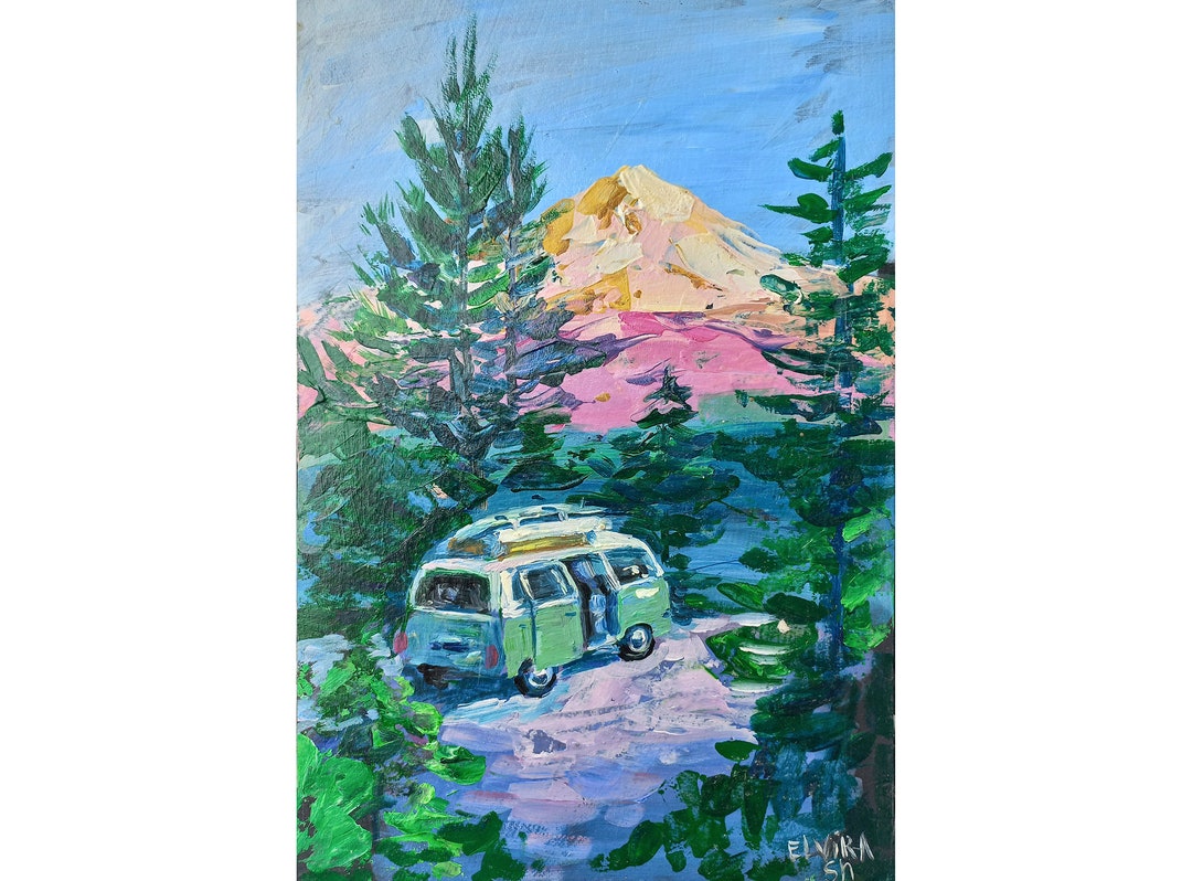 Road Camper Van Original Art Acrylic Painting 8/12 Inche Original ...
