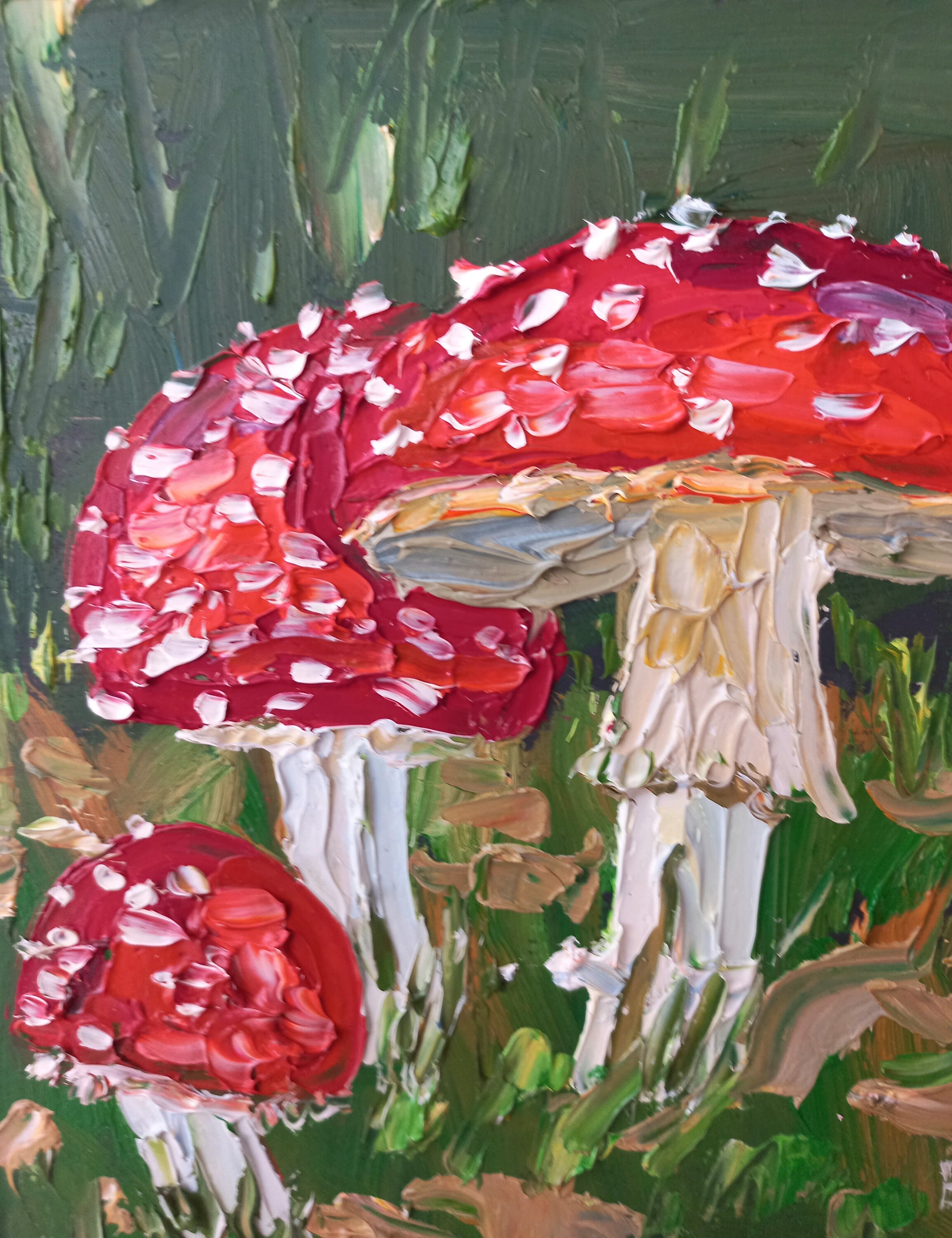 Red Mushrooms Painting Original Art Fly Agaric Painting Impasto Small ...