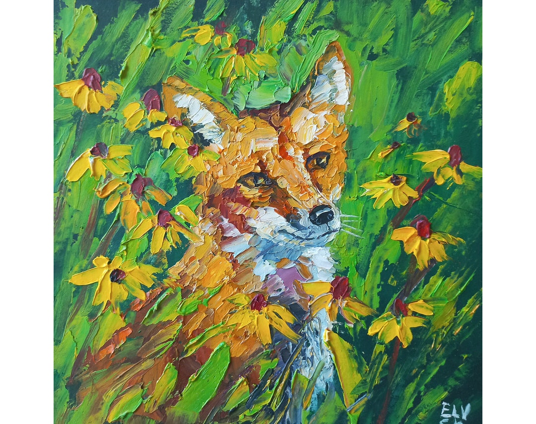 Fox Oil Painting: Original Impasto Animal Art (8x8 Inches) - Etsy